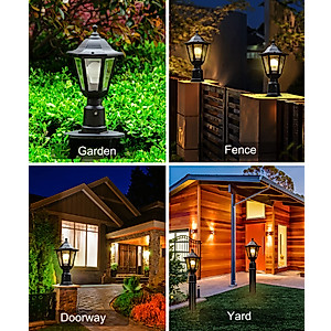 FUDESY Dusk to Dawn Sensor Outdoor Post Light, Waterproof Pole Lantern with Pier Mount Base, Exterior Plastic Lamp Light Fixture, for Garden, Patio, Pathway, FDS6163B1PS, Black, LED Bulb Included