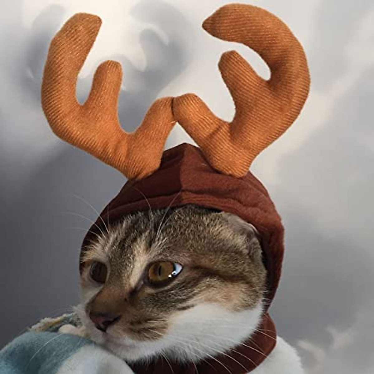 Cat Elk Hat Reindeer Antler Cap Christmas Kitten Costume Accessories for Xmas Theme Dress Up Halloween Party