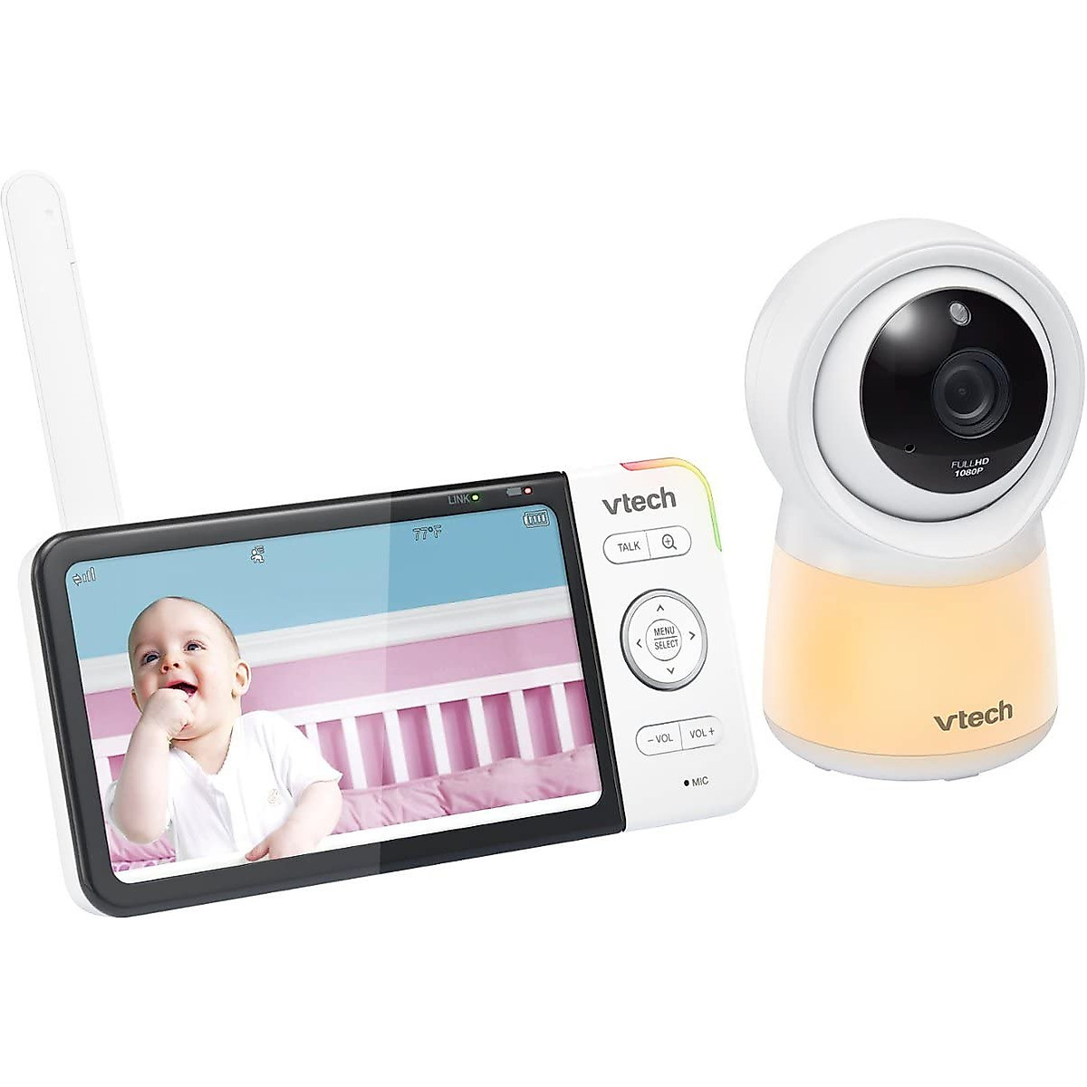 VTech - Smart Wi-Fi Video Baby Monitor w/ 5” HC Display and 1080p HD Camera, Built-in Night Light, RM5754HD - White (Renewed)