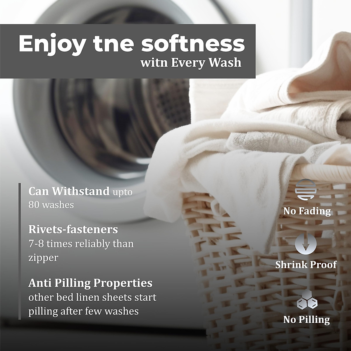 Bedlovesoft 100% Cotton Double Bed Linen 5 Pcs Twin Size | 4 Pillowcases Satin Duvet Cover Linen - Embroidery | Ultra Soft Breathable and Shrink Free - Grey, White Bedding