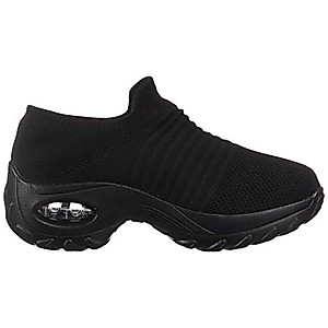 Women's Walking Shoes Sock Sneakers - Mesh Slip On Air Cushion Lady Girls Modern Jazz Dance Easy Shoes Platform Loafers Pure Black,8