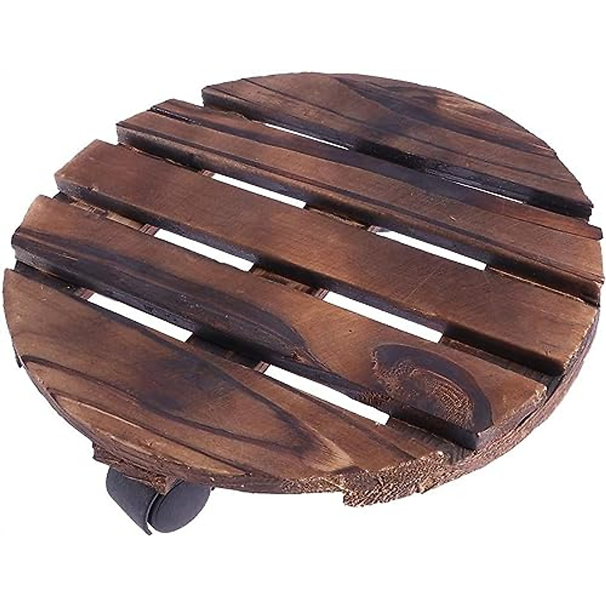 Round Wheeled Wooden Planter Caddy Movable Plant Flower Pot Stand with Wheels for Garden Home