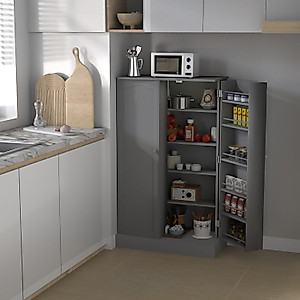 VEKOO 41" Kitchen Pantry Storage Cabinet Food Storage Cabinets with Doors and Adjustable Shelves Freestanding Grey Storage Cabinet for Kitchen, Living Room and Dinning Room