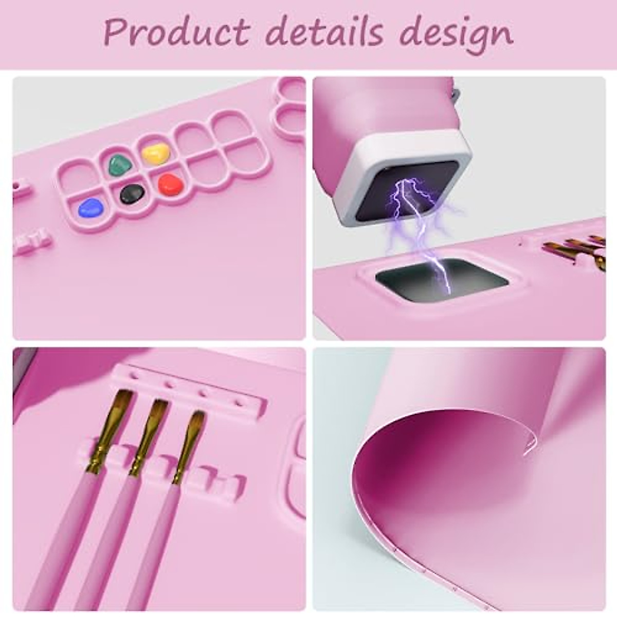 Silicone Mat for Painting 20"x16", Silicone Craft Mat Set with Magnetic Pop-Up Water Cup, Brush, Bag, 12 Color Dividers, Best Gift Chrismad for Family, Pink