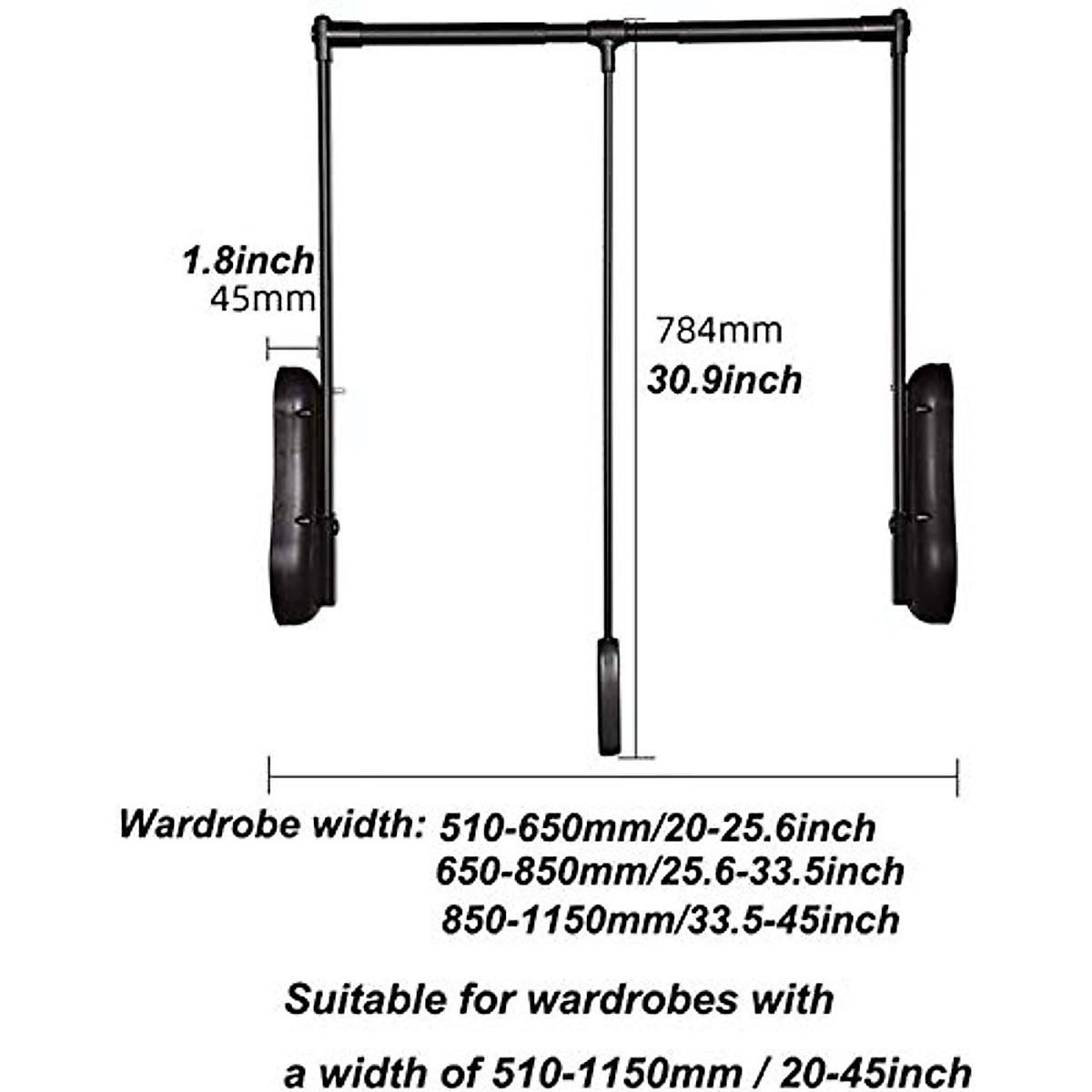 Drop-Down Wardrobe Hanger, Adjustable Aluminum Closet Storage Rack, Large Retractable Cloth Hanger, Save Space, Load 30KG (Size : 510-650mm)