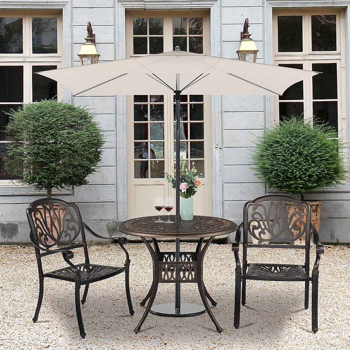 VINGLI 35" Patio Dining Table, Cast Aluminum Round Outdoor Dining Table with Umbrella Hole Outdoor Bar Table, Outdoor Bistro Table Outdoor Furniture Garden Table (35.4”Diax29.5”H)