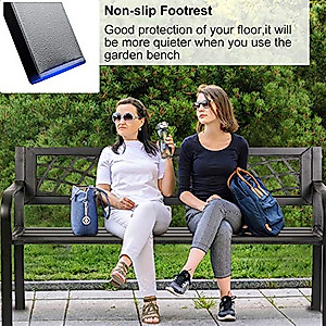 HGS Metal Bench Garden Bench Park Bench Outdoor Porch Chair 400 lbs Cast Iron Patio Bench with Anti-Rust Frame, Outdoor Steel Patio Furniture Bench for Path Yard Lawn Entryway Decor, Black, 46 IN