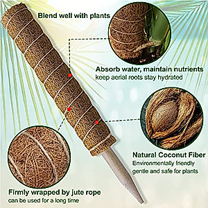 Moss Pole 47.5 Inch, 4 Pack Moss Poles for Climbing Plants, Monstera Coir Totem Pole, 16 Inch Moss Sticks for Indoor Plant Support, Train Pothos Creepers Potted Plants Grow Upwards, with Garden Ties
