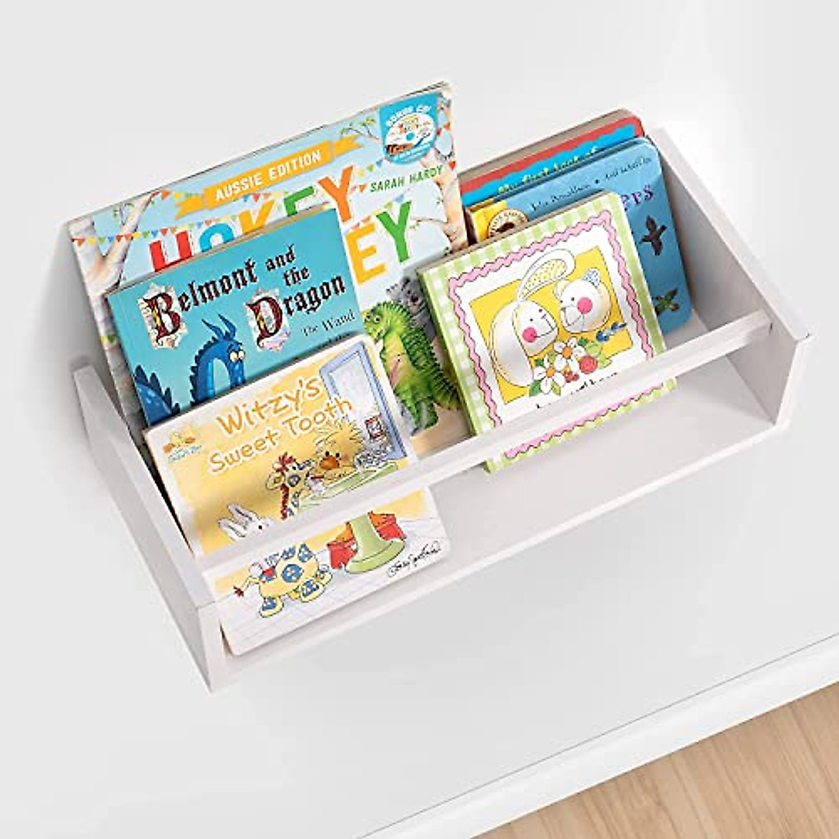 BESSLEE Floating Book Shelves for Kid’s Room, Minimalist Nursery Wall Décor Toddler Storage Natural Wood, 16” Long Bathroom Bedroom Living Room Office Hanging Organizer, Set of 2, Classic White