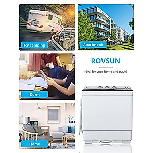 ROVSUN 26lbs Compact Twin Tub Portable Washing Machine, Mini Washer(18lbs) & Spiner(8lbs) / Built-in Drain Pump/Semi-Automatic for Camping, Apartments, Dorms & RV’s (Grey)