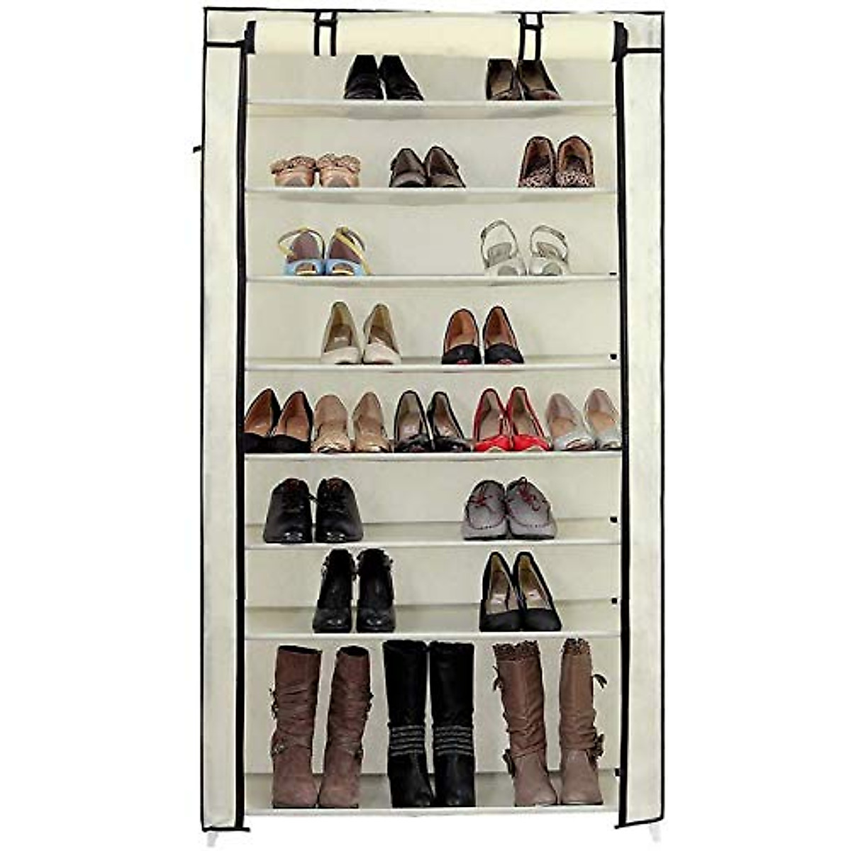 Shoe Rack 10 Tier Shoes Cabinet Storage Organizer Closet with Dustproof Nonwoven Fabric Cover, Store up to 45 Pairs of Shoes (Beige Extra-Wide)