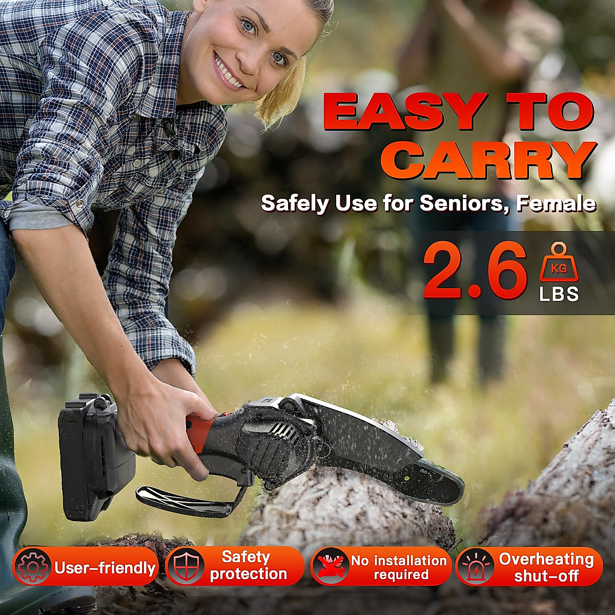 Mini Chainsaw 6-Inch, DOMPLAZA Electric Chainsaw Cordless 2.6LB One-Hand Use Electric ChainSaw for Wood Cutting Tree Trimming by 2Pcs 21v 10000mAh Batteries