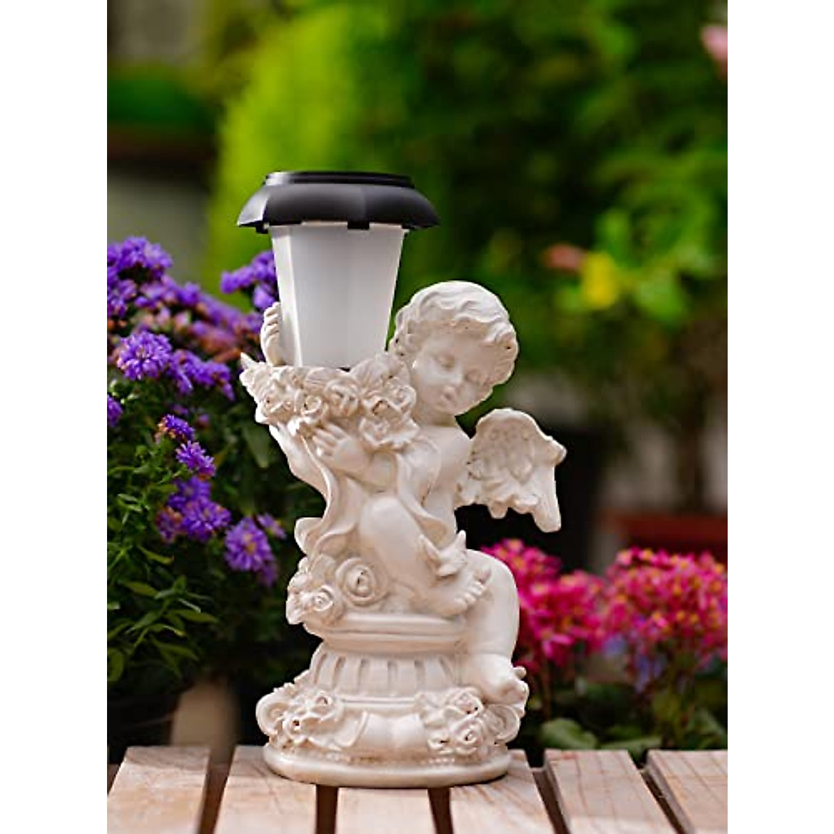 HONGRUIART Angel Statue with Solar Lamp Decoration Angel Solar Light Statues for Garden Memorial Gift Solar Angels Resin Gifts for Mom Baby Angel Statue Garden Decor