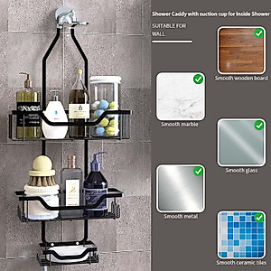 Singolas Shower Caddy Hanging, Over the Shower Head Caddy Organizer with 12 Hooks for Razor and Sponge, Anti-Swing, Rustproof Bathroom Organizers and Storage Hanging Shower Organizer Bathroom Shelves
