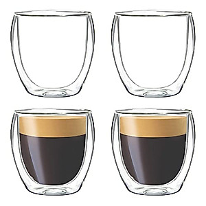 Youngever 4 Pack Espresso Cups, Double Wall Thermo Insulated Espresso Cups, Glass Coffee Cups (3.5 Ounce)