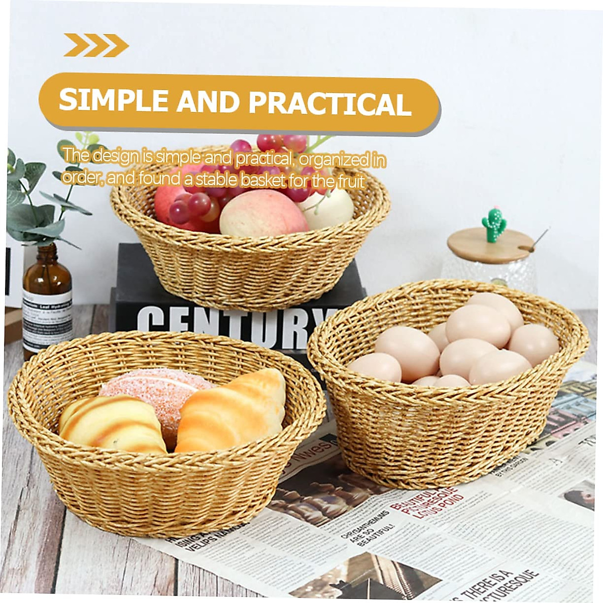 Zerodeko 3pcs Snack Storage Basket Fruit Container Party Bread Basket Multipurpose Storage Basket Creative Fruits Basket Breads Storage Holder Laundry Basket Woven Holder