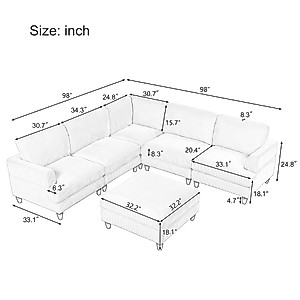 kevinplus Modular Sectional Sofa Couch L-Shaped for Living Room, Modern 5-Seat Corner Sofa Couch with Reversible Ottoman for Apartment Office Studio, Wood Leg & Corduroy Fabric, Beige