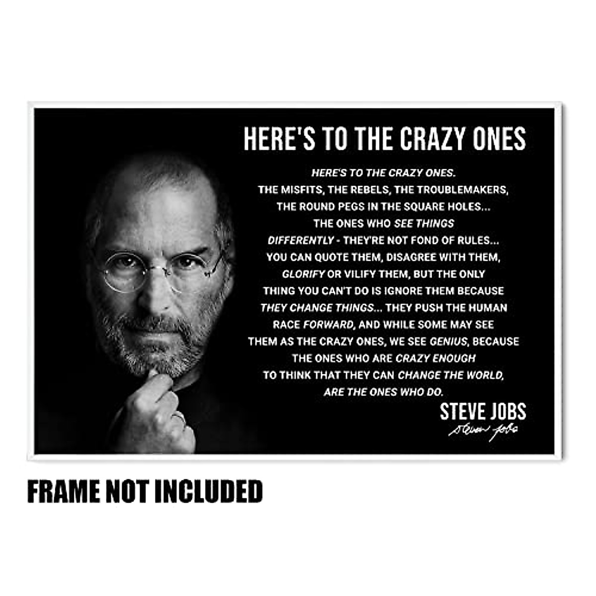 Picofyou 16x24 Here's To The Crazy One's Poster Large; Motivational Quote Posters; Jobs Inspirational Entrepreneurial Wall Art Print Home Office Decor - Encouraging Gift for Boss (Unframed)