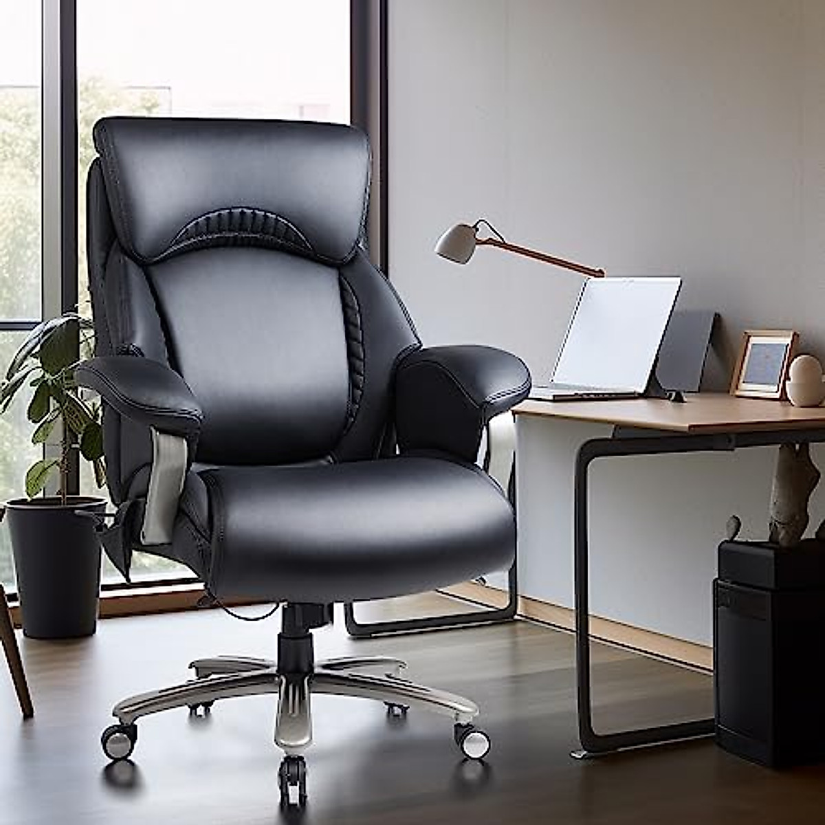 COLAMY Big and Tall Office 500lbs-Heavy Duty Ergonomic Computer Extra Wide Seat, High Back Executive Large Desk Chair with Thick Bonded Leather and Tilt Rock, Adjustable Lumbar Support-Black