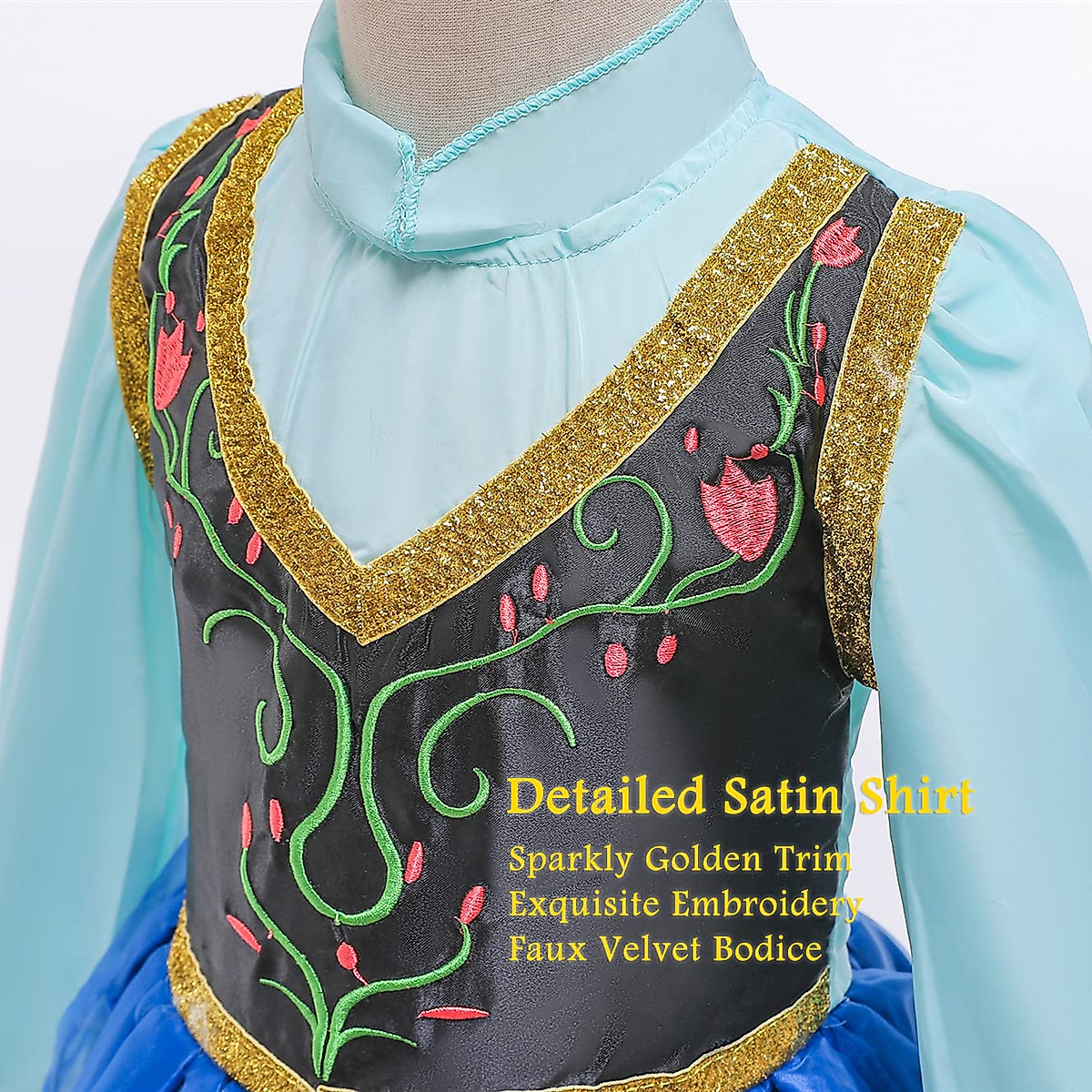 Princess Costume for Girls Tiara Wand Gloves Wig Toddler Kids Halloween Outfit Dress Up Clothes Pretend Play, 7Y-8Y