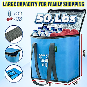 LALABAG Large Insulated Grocery Bag for Hot & Cold Food, Catering, and Delivery – Reusable, Foldable, Heavy-Duty Carrier for Frozen Items, Pizza, and Meal Transport (Pack 2)