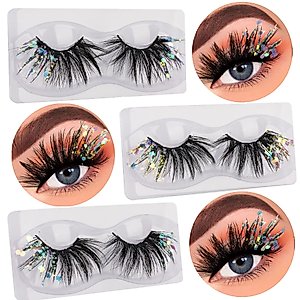 False Eyelashes Dramatic Glitter Lashes Fluffy Drag Queen Mermaid Makeup DIY Lashes Decorative Eyelashes 3 Different Style FANXITON Fake Eyelashes Multipack