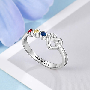 Ashleymade Personalized Name Mothers Rings with 2-4 Simulated Birthstones Promise Rings for Her Customized Best Friend Rings for Women Girls (3 Names, 9)