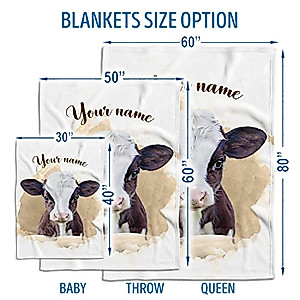 Ogoprints Dairy Cow Custom Baby Blanket with Name Personalized Fleece Throw Blanket Sofa Bed-3 Sizes (50x60 in, Dairy Cow)