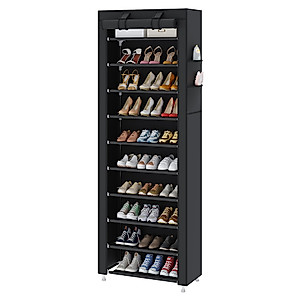 UDEAR 10-Tier Free Standing Shoe Rack Sturdy Shoe Rack Organizer for Closet Entryway Stackable Shoe Shelf with Dustproof Cover,Black