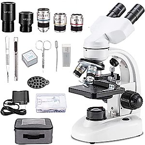 Compound Binocular Microscope,WF10x and WF25x Eyepieces,40X-2000X Magnification, LED Illumination Two-Layer Mechanical Stage,Microscope for Adults