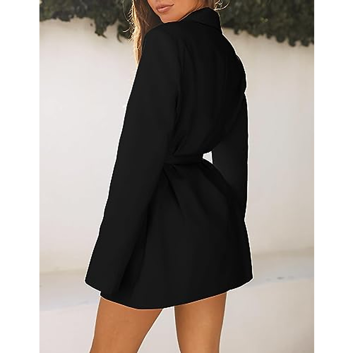 ZESICA Women's 2023 Blazers Long Sleeve Lapel Open Front Oversized Business Work Office Jackets Blazer with Belt,Black,Medium