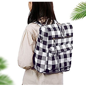 CRAZITAYA Womens Buffalo Plaid Check Backpack Purse,Nappy Diaper Bags for Mom Multi-Function Zip Leather Large Daypack(White Plaid)
