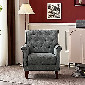 Sepnine Mid-Century Modern Accent Chair Comfy Upholstered Fabric Armchair with Wood Legs Reading Chair for Living Room Bedroom Clearance (Chenille-Gray)