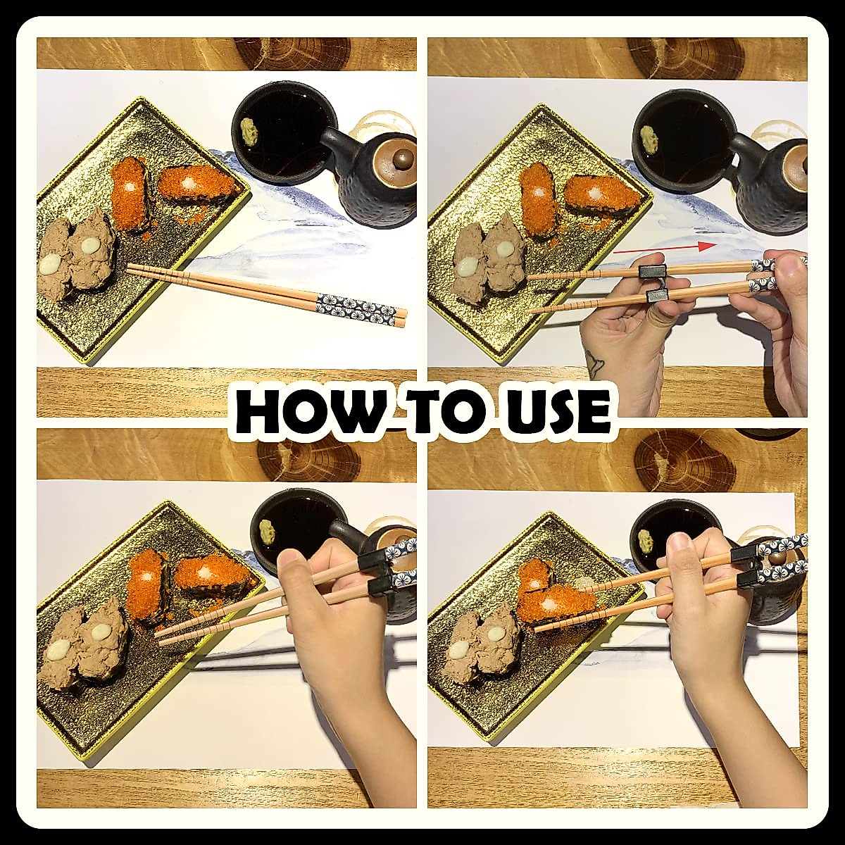 7 Pairs Reusable Training Chopsticks Helpers for Kids Adult Trainer Beginner Learner, Japanese Bamboo Chopsticks and Non-Slip Connector Set, Dishwasher Safe, L8.86Inch (3.Glaze print)