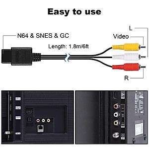 Aokin Audio Video AV Cable Cord for Nintendo 64 N64, Super Nintendo SNES, Gamecube GC, 1.8M/6FT