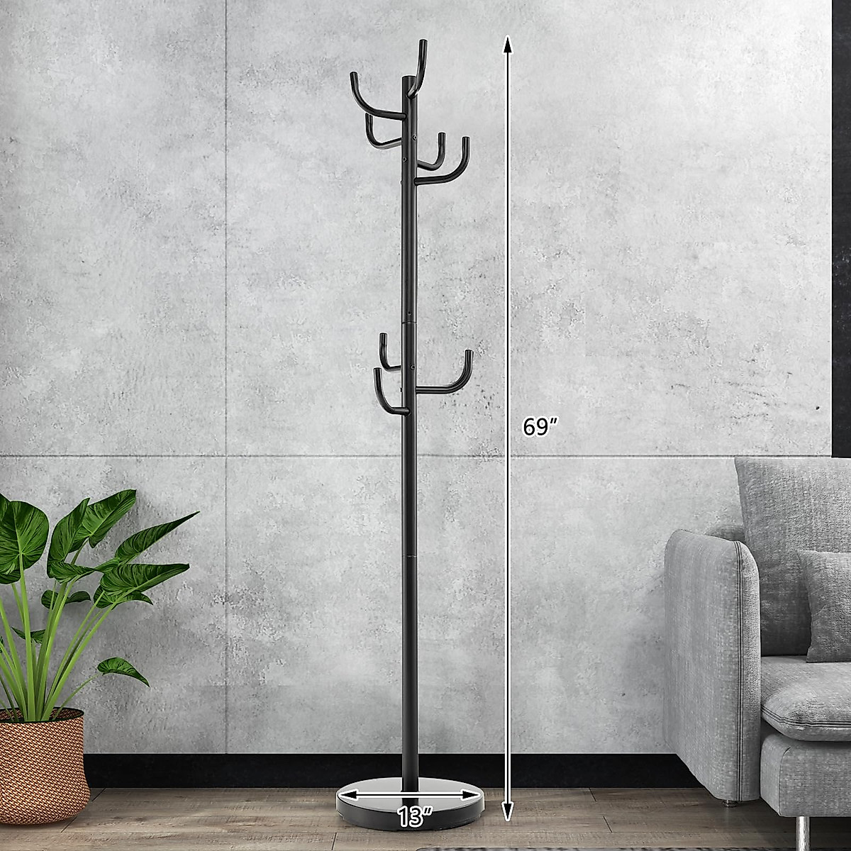 Tangkula Coat Rack Freestanding, Heavy Duty Metal Coat Tree with 8 Hooks, Coat Hanger Stand with 13-inch Enlarged Base, Standing Hall Tree, Home Entryway Hat Jacket Hanger for Scarf, Bag, Umbrella
