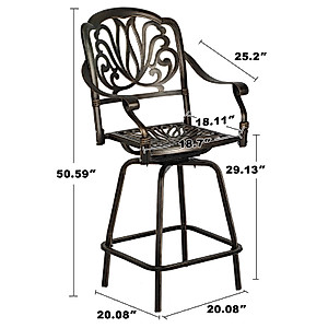 TITIMO Outdoor Patio Swivel Bar Stools - Set of 2 All-Weather Cast Aluminum Height Bistro Chairs Outdoor Furniture Bar Dining Chair for Garden Deck Backyard (Swivel Rocker Chairs Without Cushions)