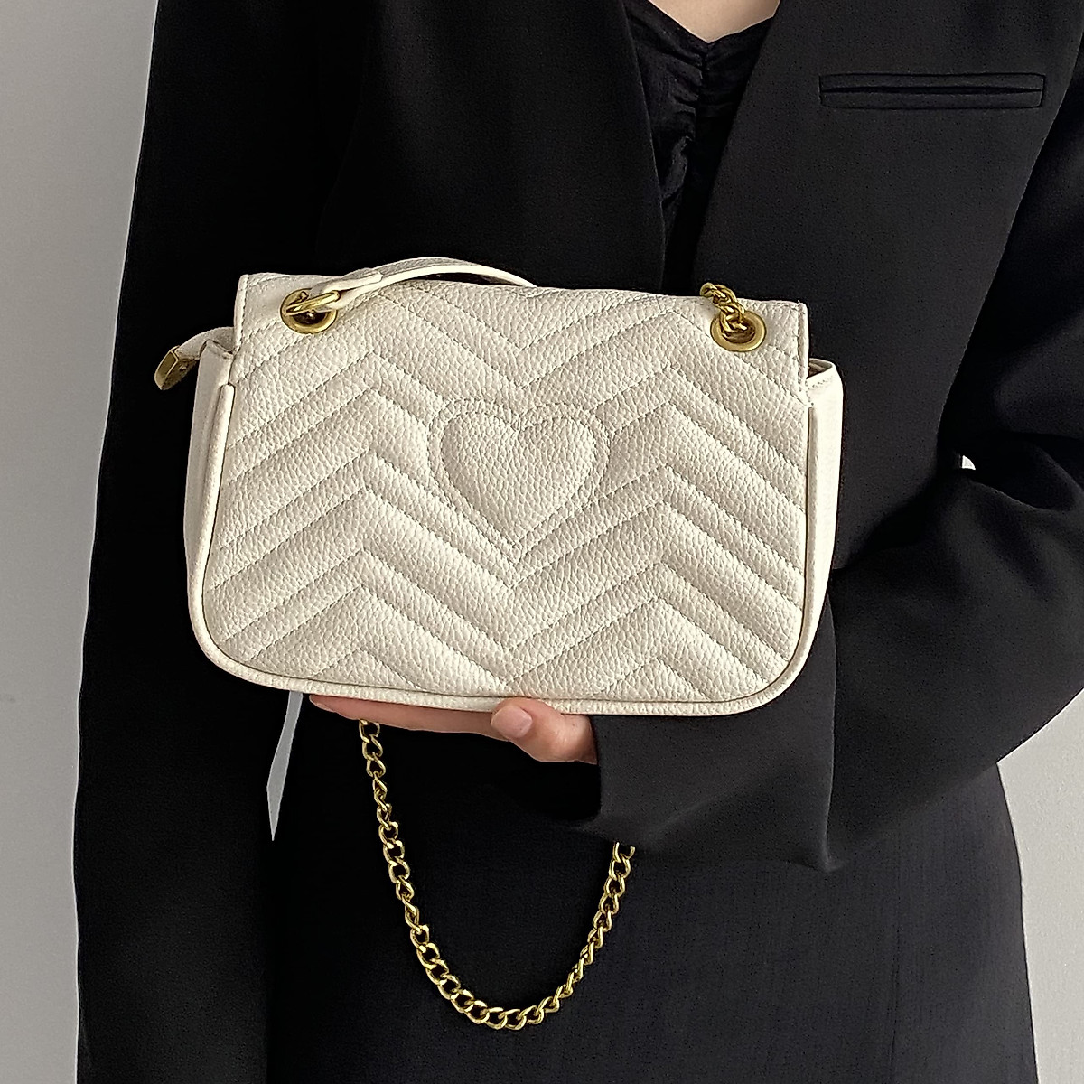 Seagloca 9.4" Women's PU Leather Quilted GG Messenger Shoulder Bag Purse Chain Handbag Crossbody Bag (White