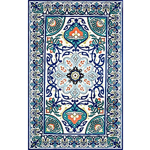 nuLOOM 4-Feet-by-6-Feet Floral Leda Rug - Blue