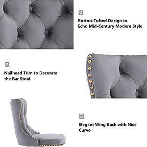 Aoowow Swivel Bar Stools Set of 4,Adjustable Barstools with Back Velvet Tufted Counter Stools Modern Upholstered Bar Chairs with Nailhead for Kitchen Island Restaurant Pub Counter