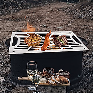 BBQ Charcoal Grill Barbecue Simple Portable Easy Installation Stainless Steel Plate with 4 Legs Kebab Shelf for Hiking Camping Hunting Fishing Indoor Outdoor
