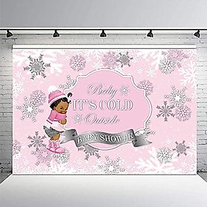 MEHOFOTO Winter Wonderland Girl Baby Shower Photography Studio Background Party Decor Silver Snowflake Pink Little Princess Baby It's Cold Outside Banner Photo Backdrop Banner 7x5ft