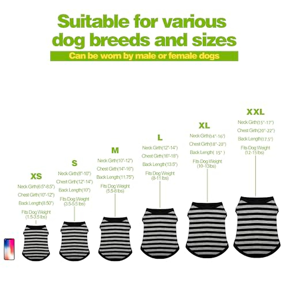 Paiaite 6 Pieces Dog Striped Shirt Cotton Sleeveless Puppy Dog Shirts Breathable Pet Apparel Tank Top Colorful Puppy Sweatshirt Dog Clothes for Small Medium Dogs XS