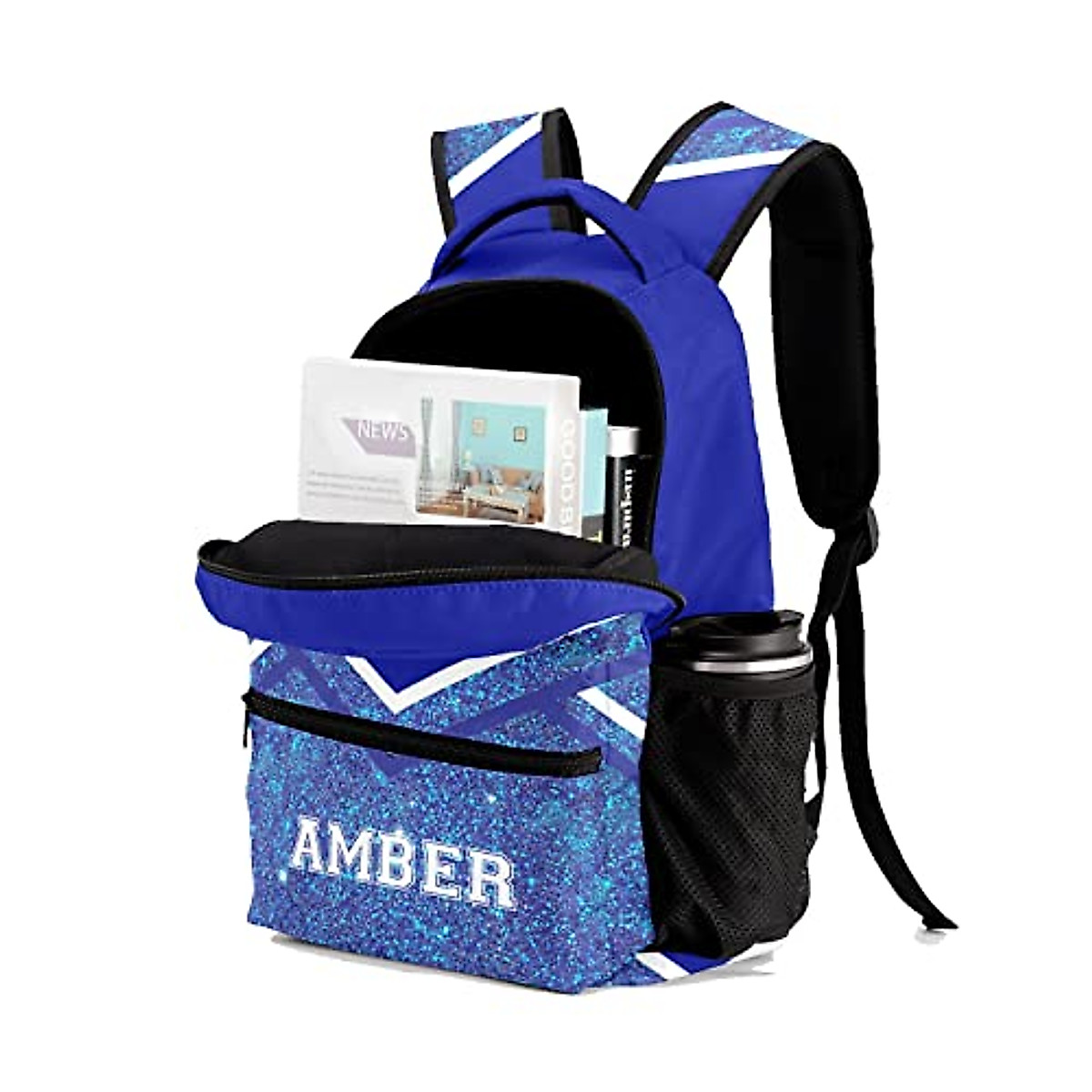 SunFancyCustom Cheer Cheerleaders Blue Backpack Personalized Daypack Laptop Travel Hiking Bag with Name