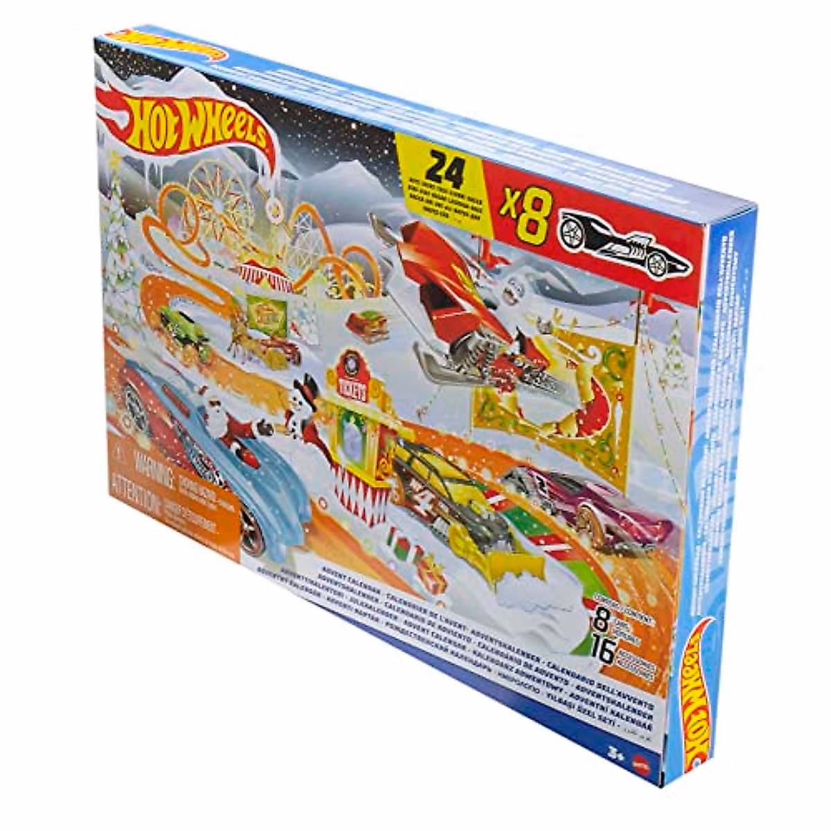 Hot Wheels Toy Cars, 2022 Advent Calendar with 8 1:64 Scale Vehicles, 16 Holiday-Themed Accessories & Playmat