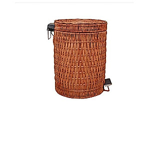 TKFDC Trash can Kitchen Rattan Woven Toilet Trash can, Creative Round Vintage Living Room Bedroom with Recycling bin (Size : White-Patch Five-Pointed star4)