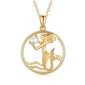 SISGEM Solid 14K Gold Mermaid Necklace Fairytale Mermaid Pendant Necklace for Women Fine Jewelry Gifts for Her, 16''-18''