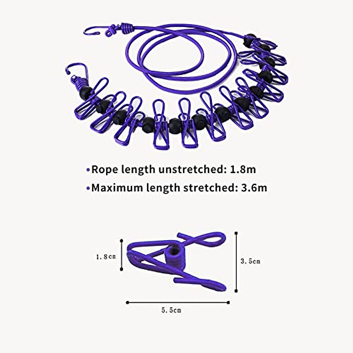 Zhoudafu 1 Pack Travel Clothesline for Hotel Room&Cruise Ship, Windproof Travel Laundry Line with 12 Clothespins, Portable Travel Clothes Line, Outdoor Camp Clothesline (Purple)