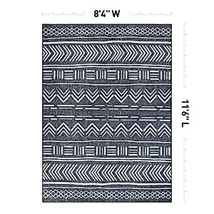 Rugshop Contemporary Geometric Bohemian Stain Resistant Flat Weave Eco Friendly Premium Recycled Machine Washable Area Rug 8'4"x11'6" Dark Gray