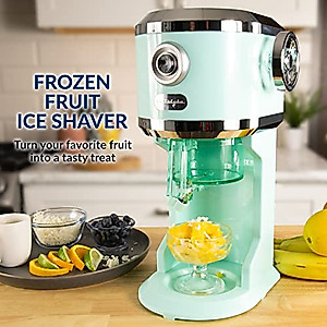 Nostalgia Snow Cone Shaved Ice Machine - Retro Table-Top Slushie Machine - Includes 2 Molds - Aqua